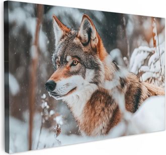 MuchoWow © Leinwandbilder Groß 120x80 cm XXL Wall Art Decoration Bilder für die Wand Schlafzimmer Deko Canvas Painting Wanddekoration Wohnzimmer Wolf - Schnee 