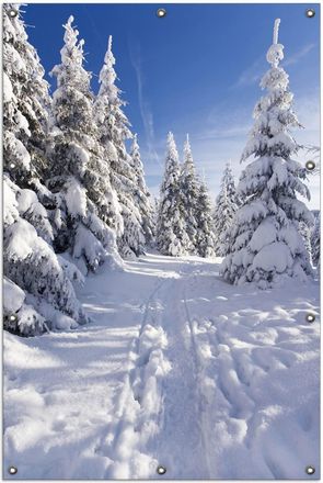 Wallario Outdoor-Poster für Garten oder Balkon Wanderweg im Schnee, Motivbanner Größe: ca. 100 x 150 cm, Outdoor-Bild