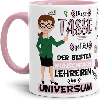 Tassendruck Tasse Beste Wunschfach-Lehrerin im Universum - Brünett/Schule/Abi/Abschied/Geschenk-Idee/mit Spruch/Personalisierbar/Individuell/Selbst gestalten/Inne