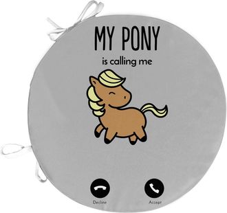Fabulous Stuhlkissen, rund, grau, Motiv: My Pony is Calling Me Animals, niedlich, Durchmesser 40 cm, Stuhlkissen