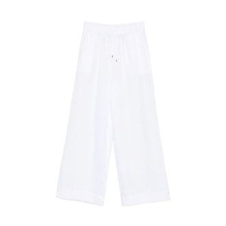Clips Femme, Pantalons, Blanc, Taille: 38 FR Pantalon en lin large &agrave; cordon de serrage &agrave; la taille