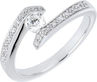 Edenly Kombinierter Solitärring Kostbarer Kokon - Versprochen - Weißgold - Diamant 0. 22 Karat - 9 Karat