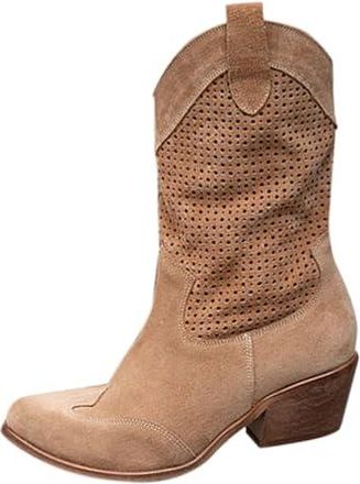 Generic Bottines pour femme avec talon - Bottes de cowboy vintage en cuir - Bottes de moto - Bottes western - Bottes déquitation - Bottes western - Bottes à e