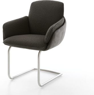 DELIFE Freischwinger Luan-Flex mit Armlehnen Materialmix Schwarz Freischwinger rund Edelstahl, Esszimmerstühle