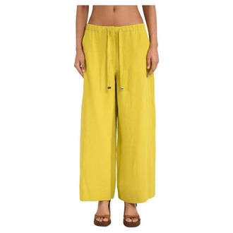 Max Mara Femme, Pantalons, Jaune, Taille: 38 FR Pantalon Large en Toile de Lin Malizia