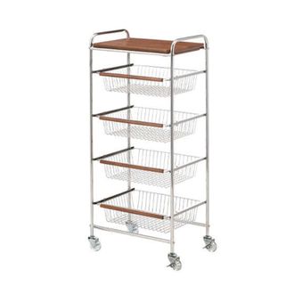 Generic Schmaler Aufbewahrungswagen Aus Eisen, Wohnzimmer-Aufbewahrungsregal, Gew&uuml;rz-Organizer-Wagen Mit Ausziehbarem Korb Mit Holzgriff, for Enge, Kleine R&auml;u