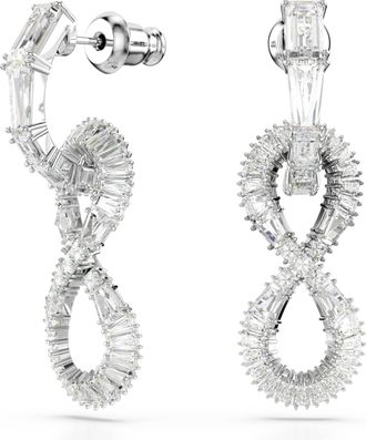 Swarovski Hyperbola Ohrhänger, Weiße und Rhodinierte Ohrringe mit Unendlichkeitsmotiv und Strahlenden Swarovski Kristallen