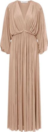 Philosophy di Lorenzo Serafini Femme, Robes, Beige, Taille: 36 FR Longue robe maxi &agrave; col en V