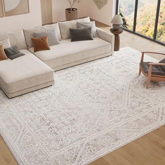 Tapiso Trend Tapis &agrave; Poil Court - Vintage de Haute Qualit&eacute; - &Eacute;l&eacute;gant Tapis de Salon en Cr&egrave;me Blanc Beige - Carr&eacute;s et Fleurs Abstraites - Facile dEntretien 80