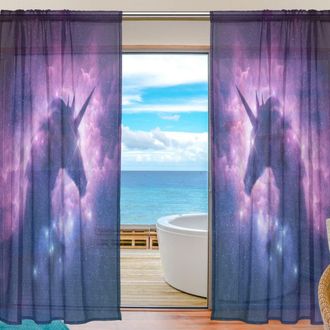 Alaza Durchsichtige Voile-Vorh&auml;nge, Einhornnebel, Polyesterstoff, Fenster-Netzvorhang f&uuml;r Schlafzimmer, Wohnzimmer, Heimdekoration, 2 Paneele, 198,1 x 140,7