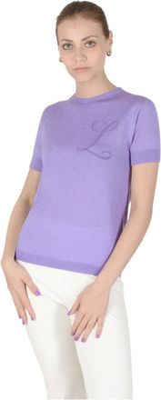 Dee Ocleppo Femme, Tops, Violet, Taille: 44 FR Crown of Edinburgh Cashmere Short Sleeve Knit Top L Logo