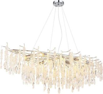 Globo Lighting Suspension lampe suspendue plafonnier m&eacute;tal argent cristaux de verre H 120 cm
