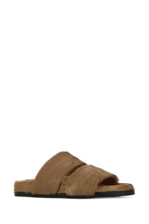 Dolce & Gabbana Mens Camel Calf Hair Dg Casual Slippers Beige1 Flat Shoes