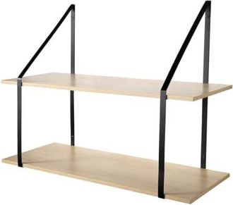 Calicosy Étagère Murale Grande Profondeur 2 Niveaux - Décor Bois Chêne - Panneaux De Particules - Support Métal - Étagère À Fixer - Salon, Séjour, Chambre - St