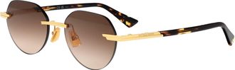 Bottega Veneta BV1379S Metal Pilot Frame Sunglasses - Gold