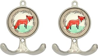 Tranquillo 2 St&uuml;ck Doppelhaken Wandhaken aus Messing mit schlauem Fuchs. 7 x 5,5 cm
