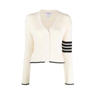 Thom Browne Femme, Pulls, Blanc, Taille: 36 FR Gilet Cardigan en Tricot