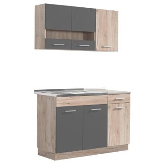 Homestyle4u 2359, Küche Küchenzeile Küchenblock Eiche Holz Grau Einbauküche Single Küchen Schränke 120 cm