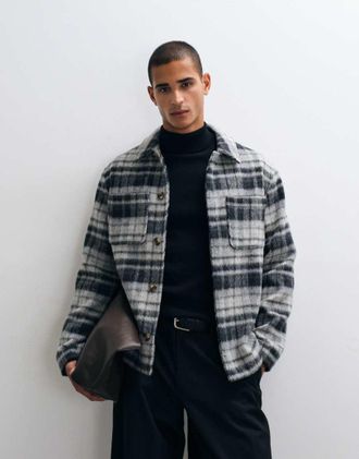 Asos surchemise effet laine &agrave; double poche &agrave; carreaux gris
