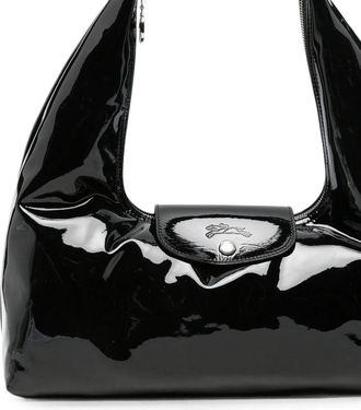 Longchamp Patent Leather Shoulder Bag - Black