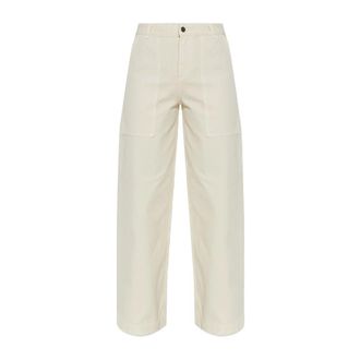 Moncler Pantalon en coton avec logo en cuir - Femme - Pantalons - Beige - Taille: 38 FR