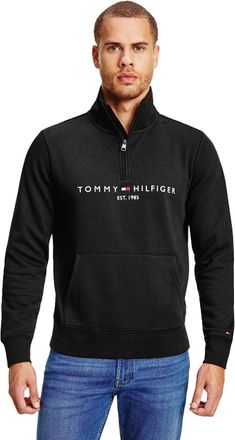 Tommy Hilfiger Herren Sweatshirt mit Reißverschluss Logo Mockneck mit Bauchtasche, Schwarz (Black), M