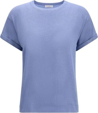Brunello Cucinelli Femme, Tops, Bleu, Taille: 38 FR T-shirt en nylon avec finition toucher doux