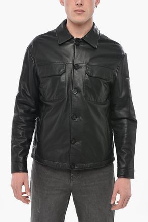 Armani Utility Leather Jacket with Quilted Sleeves Armani