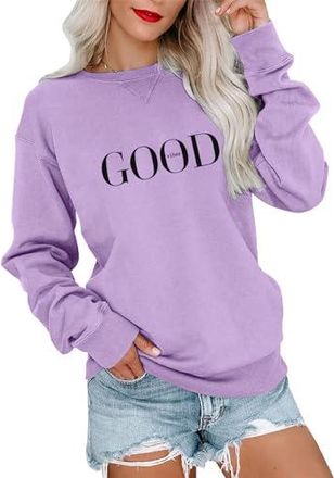 Minetom Femmes Sweatshirt T-Shirts à Manches Longues Col Rond Pull Sweat Lâche Vintage Imprimé Original Décontractés Streetwear Automne Hiver Printemps A Viol