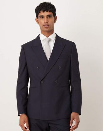 Asos Zweireihiges Regular-Fit-Sakko in Marineblau