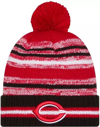 New Era Cincinnati Reds Onfield Sport-Baseball-Strickm&uuml;tze mit B&uuml;ndchen, Schwarz gestreift, MLB Cheer Cuff Strickm&uuml;tze