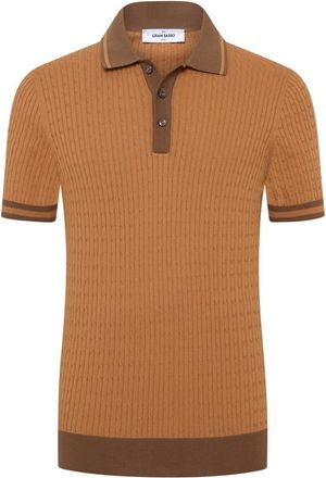 Gran Sasso Feinstrick-Poloshirt mit Zopfmuster und Kontraststreifen in