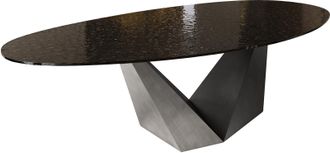 DELIFE Esszimmertisch Edge Oval Reliefglas Rauchschwarz 3D-Design 280x130 Prisma Metallic Silber