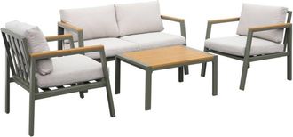 Sweeek Salon de jardin Casoria. aluminium et polywood 4 places. 1 canap&eacute;. 2 fauteuils. 1 table basse Kaki / Beige