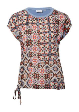 Comma Kurzarmshirt T-Shirt Blusenshirt im Fabricmix mit Knotendetail