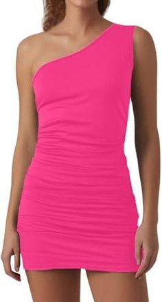 Generico Robe d&eacute;t&eacute; sexy pour femme avec &eacute;paules d&eacute;nud&eacute;es style d&eacute;contract&eacute; pour f&ecirc;te de mariage, Rose intense, X-Large