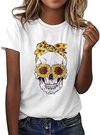 Janly T-shirts personnalis&eacute;s T-shirt &agrave; manches courtes pour femme avec imprim&eacute; tournesols col rond haut basique l&eacute;ger pour les loisirs &eacute;t&eacute; T-shirt imprim&eacute; f