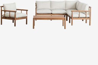 Sklum Gartenset mit 5-Sitzer-Ecksofa, Sessel und Couchtisch aus Akazienholz Melvin Akazie Braun