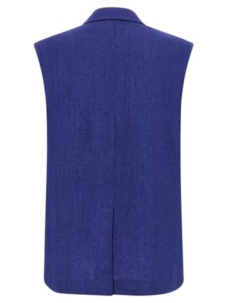 Max Mara Womens Blue Linen Sleeveless Jacket Clothing
