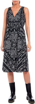 Replay Damen W9029 Kleid, 010 White/Black, XS