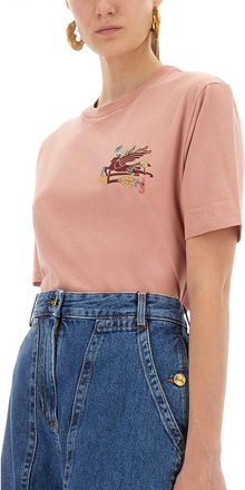 Etro Pegasus-Embroidered Cotton T-Shirt - Pink