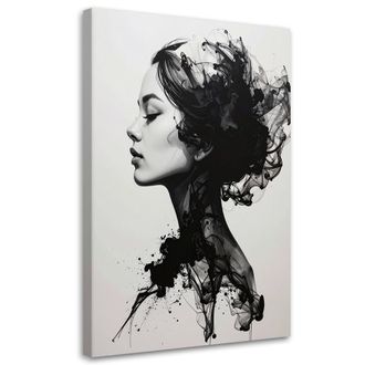 Feeby Quadro Su Tela, Profilo In Bianco E Nero Di Una Donna In Una Composizione Artistica. - 20x30