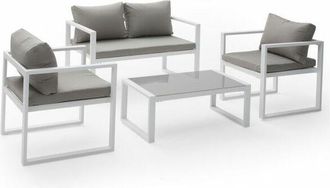 Happy Garden Gartenm&ouml;bel ibiza aus grauem Stoff 4-Sitzer - Wei&szlig;aluminium