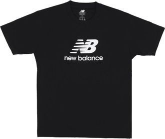 New Balance Homme, Tops, Noir, Taille: XL T-shirt Logo Noir Manches Courtes