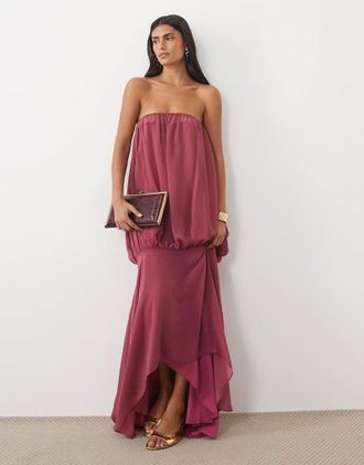 Asos robe longue bandeau en mousseline &agrave; taille basse couleur framboise-Rouge