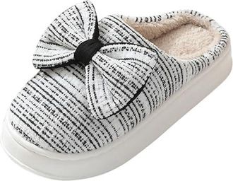 Generic Pantoufles en coton pour femme Printemps Automne et Hiver Bowknot Anti Silencieux Chaud Bout ferm&eacute; Pantoufles Femme Pantoufles Floues, blanc, 38 EU