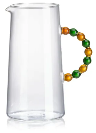 IVV borosilicate glass decanter collar transparent with amber/green handle h-21 cm