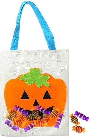 Generic Sac fourre-tout en toile, sacs de bonbons dHalloween - Sacs &agrave; friandises imprim&eacute;s &agrave; la | Sac de gadget dHalloween, sac &agrave; provisions pour d&eacute;corations d