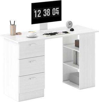 HOMCOM Bureau avec rangement, table informatique 120 x 50 cm, bureau dordinateur avec &eacute;tag&egrave;res et tiroirs, pour petits espaces, chambre &agrave; coucher