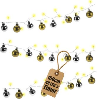 Com-Four LED Lichterkette mit Weihnachtskugeln und Timer - beleuchtete Kugelgirlande f&uuml;r eine stimmungsvolle Weihnachtsdekoration - Weihnachtsdeko f&uuml;r Christba